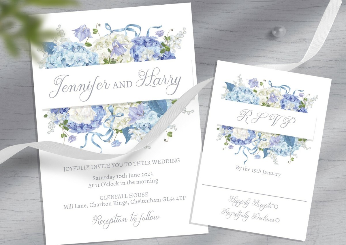 Wedding Invitations Blue Hydrangea BLUE Hydrangea Wedding Bundle,
