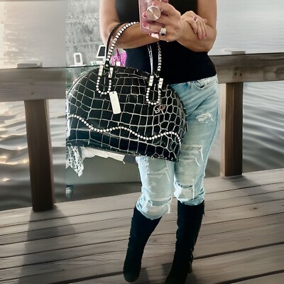 Raviani Purse Doctor Tote $1299 LEATHER CROC Full Crystal Handles Bling ...