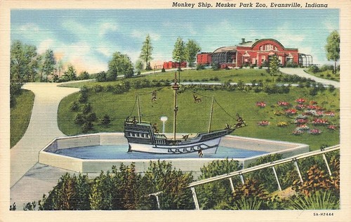c1940 Monkey Ship Mesker Park Zoo Linen Evansville IN P575 | eBay