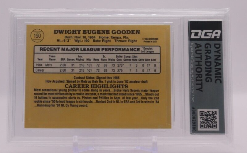 KJ: 1985 Donruss #190 Dwight Gooden RC Rookie Card Graded DGA 8.5 NM ...