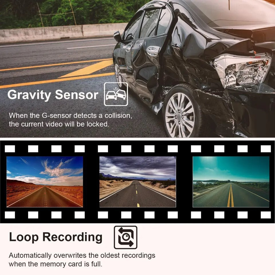 Car Three Lens Dash Cam WiFi HD 1080P DVR Video Recorder Camera Loop ...