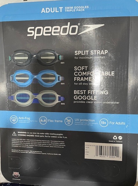 Speedo Swim Goggles 3 Pack Adult 15+ UV Protect, Anti Fog, Flex Frame ...
