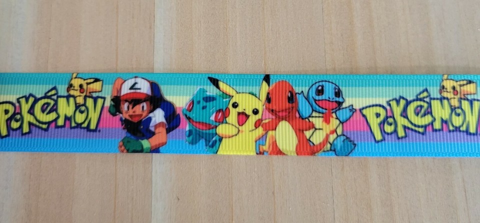 7/8" (1 YD) Pokémon Grosgrain Ribbon Ash Ketchum Pikachu Charmander ...
