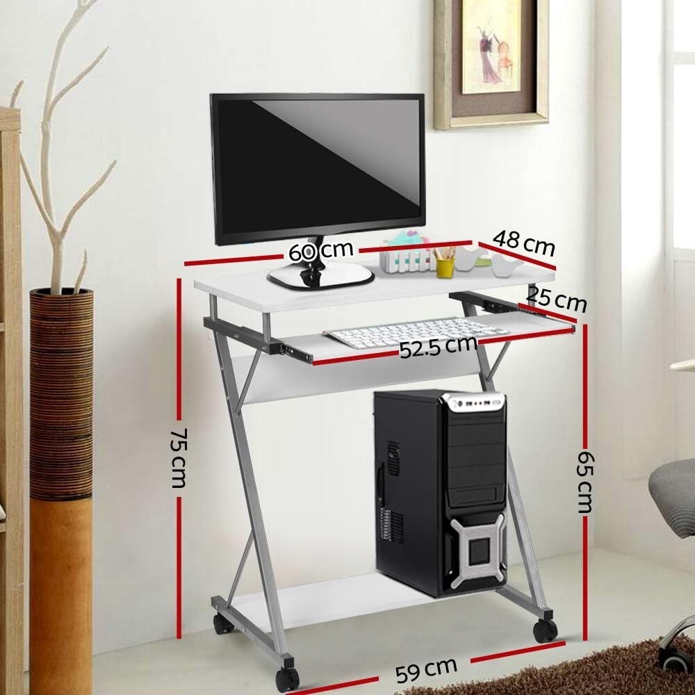 Computer Desk Portable with Wheels Keyboard Tray Bottom Shelf | eBay