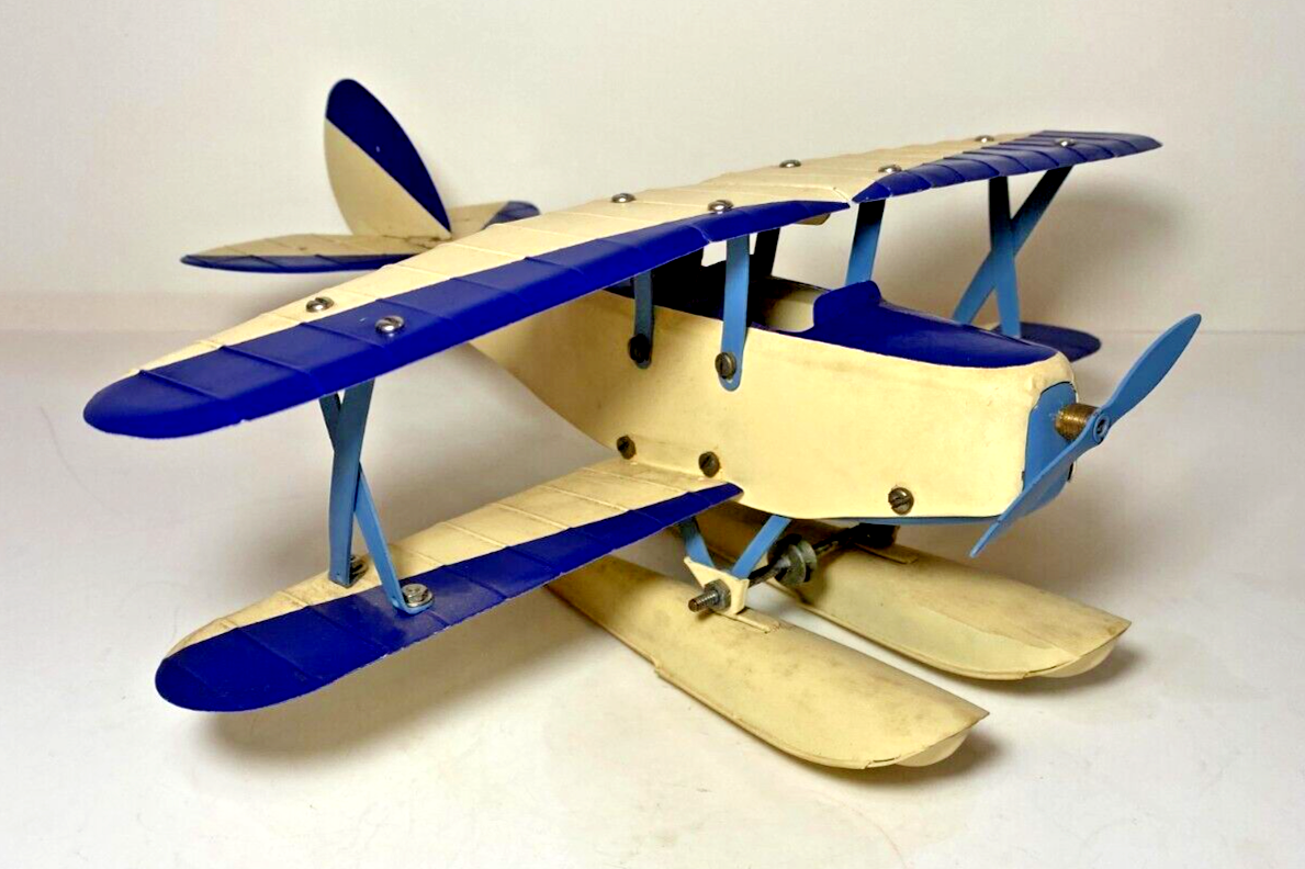 Meccano Aeroplane TinTin Litho Toy Sea Plane / Biplane w/ Pilot ...