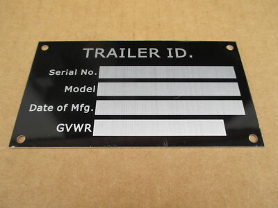 Black Chrome Trailer Frame Equipment Plate Serial Model # ID Tag WITH ...