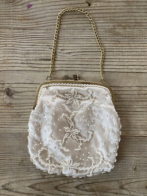 Vintage Walborg Ivory Evening bag Pocket Book Handmade gold metal Hong ...
