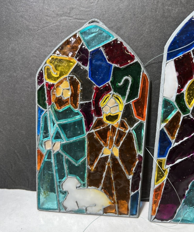 RARE VINTAGE STAINED GLASS NATIVITY SET SUNCATCHER 3 PIECE CHRISTMAS ...