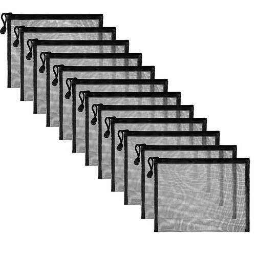 12 Pieces Mesh Bags Black Mesh Zipper Pouch Makeup Bags Travel ...