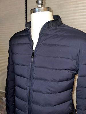 Armani Collezioni Quilted Padded Fitted Navy Blue Down Insulated Jacket ...