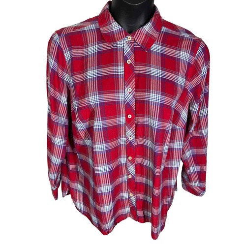 Talbots Red Plaid Long Sleeve Button Down Top Women's Size 2XP Petite ...