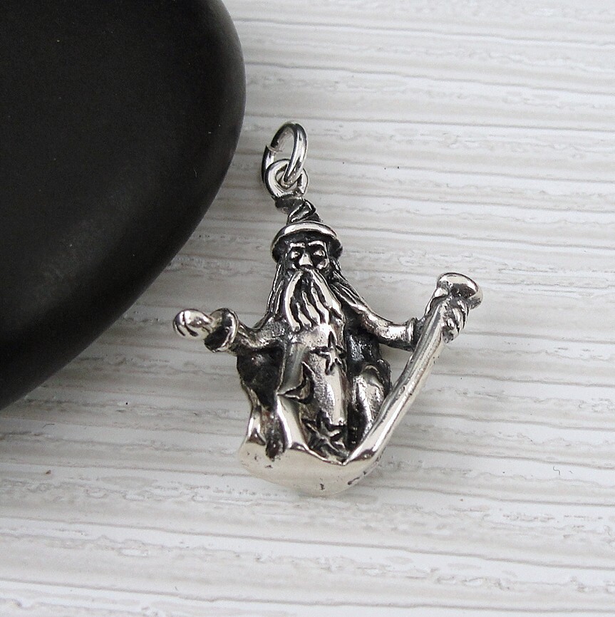 925 Sterling Silver Wizard Charm - Warlock Charm - Magic Charm ...