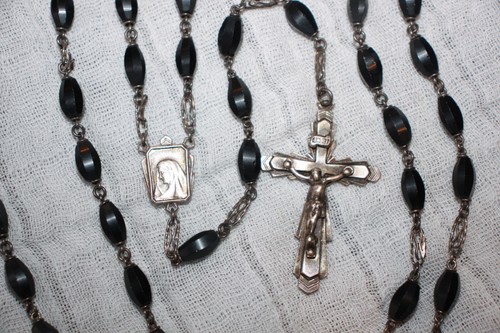 RL Art Deco Black Onyx Oblong Bead Sterling Silver Rosary 24" | eBay