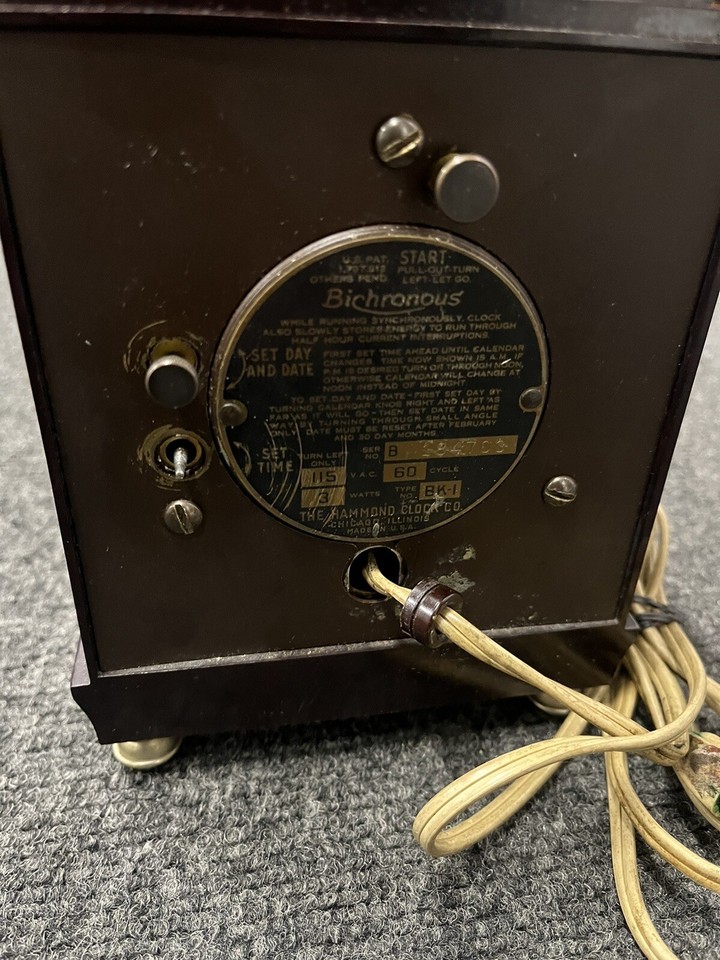 VINTAGE Hammond Bichronous Electric Calendar Clock Type No. BK-1 - As ...