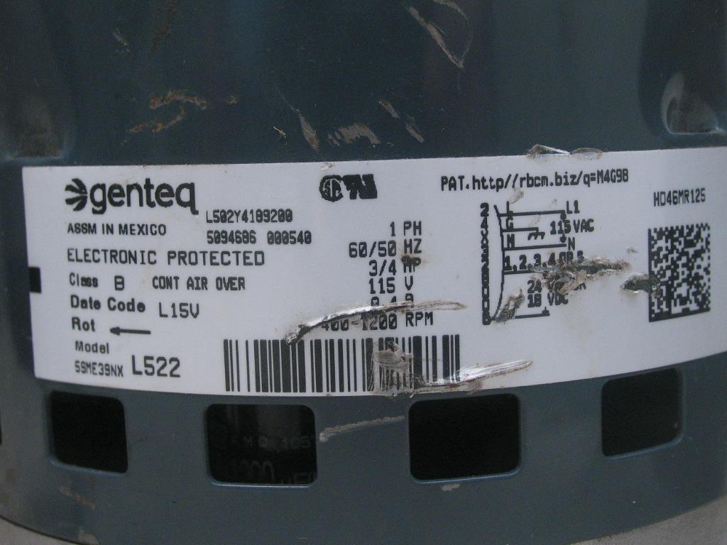 Genteq 5SME39NXL522 Endura ECM Blower Motor 3/4HP 115V CW HD46MR125 | eBay
