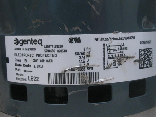 Genteq 5SME39NXL522 Endura ECM Blower Motor 3/4HP 115V CW HD46MR125 | eBay