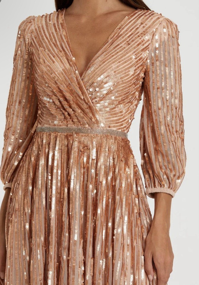 Mac Duggal A5509 Sz 12 Apricot Sequin Formal Gown (sequins missing) | eBay