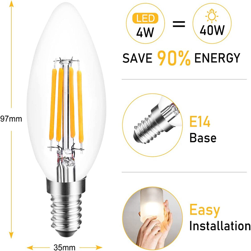 6Pcs LED E14 4W Light Bulbs Warm White Small Screw Dimmable Lamp ...