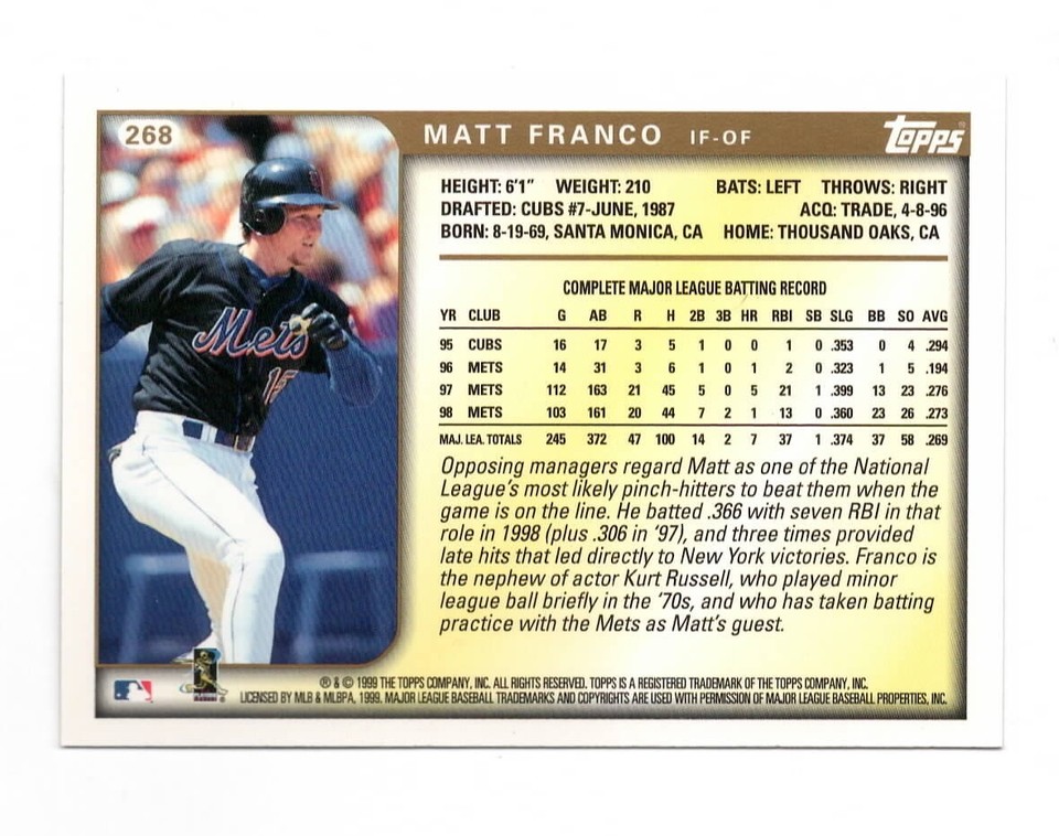 1999 Topps #268 Matt Franco Near mint or better | eBay