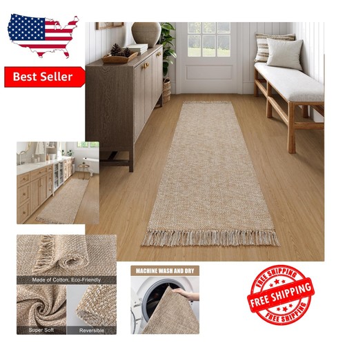 Stylish Tan Cream Braided Runner Rug 2.6' x 7' | Ideal for Kitchen ...