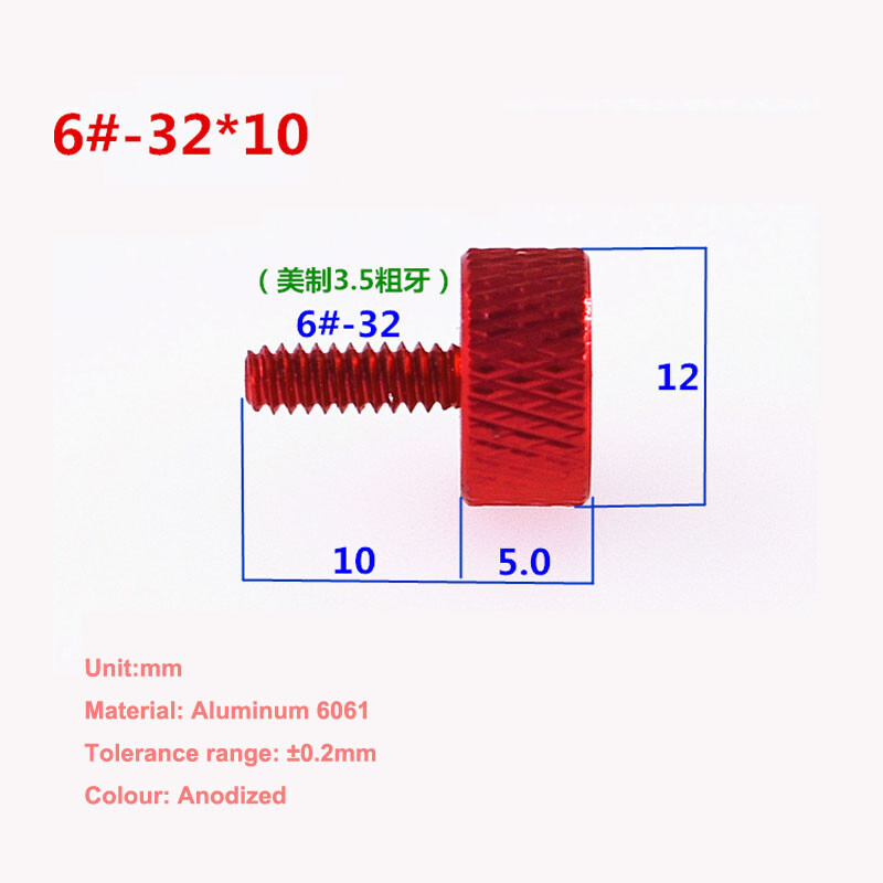 UNC 6#-32*5/10/12 Aluminum Alloy Knurled Thumb Screws Hand Twist Flat ...