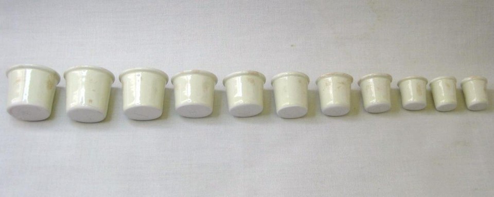 Full Set of 11 different sized CREAM Inkwell inserts Porcelain ink pot ...