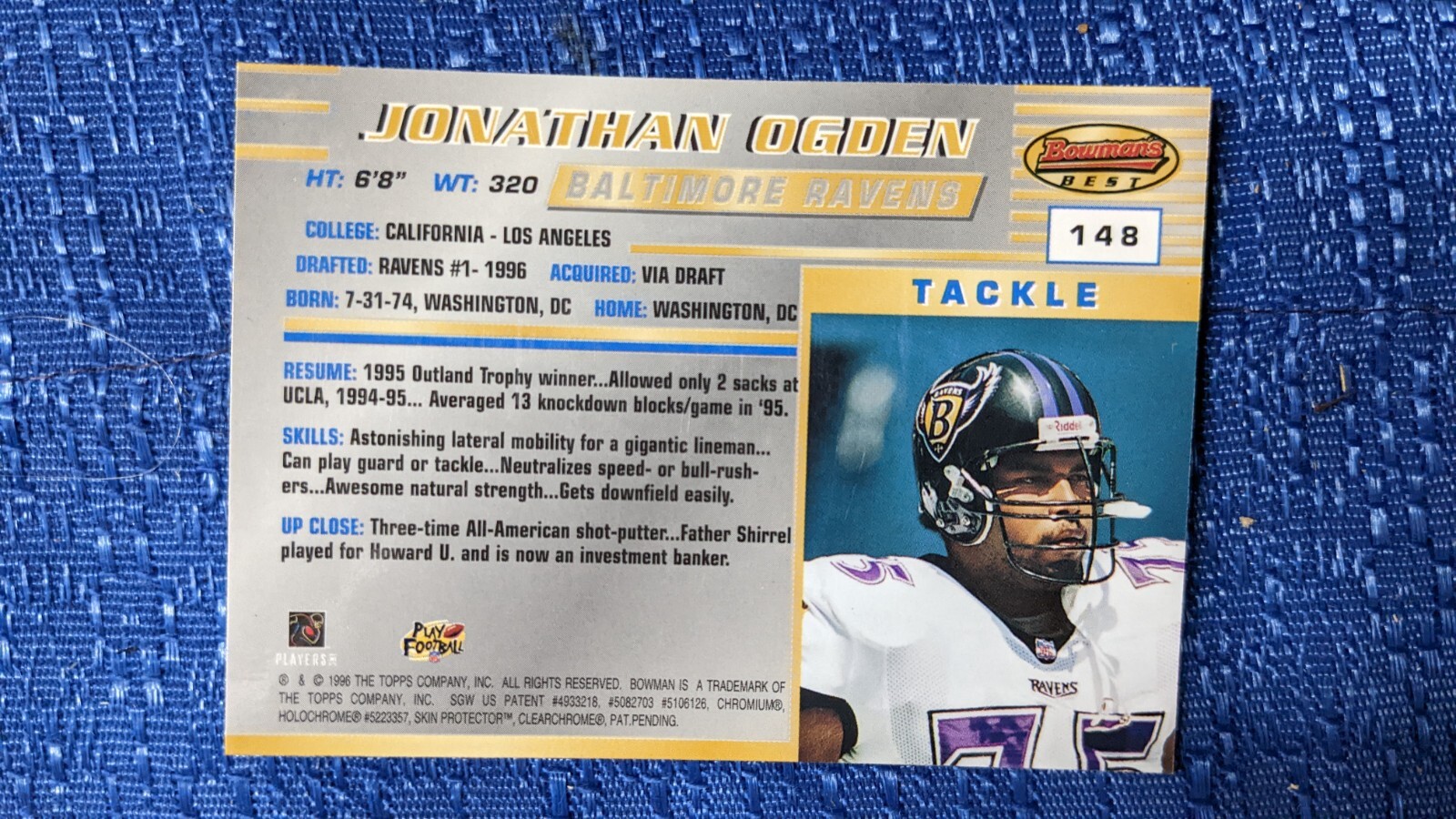 NFL BOWMANS FINEST 1996 JONATHAN OGDEN RC #148 MINT | eBay