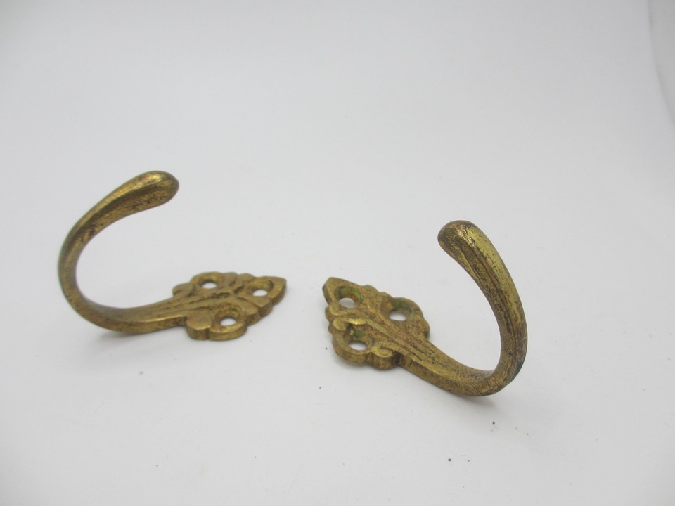 Antique Brass Hooks Old Coat Hook Hangers Vintage Victorian x2 | eBay