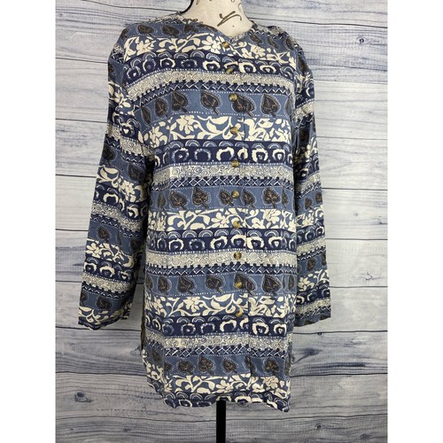 Anna and Frank Silk Tunic Blouse Womens M Button Front 3/4 Sleeves ...