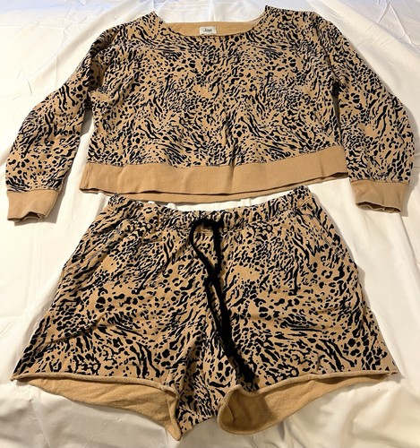 Jenni Intimates Leopard Animal Shorts Sweatshirt 2 pc Set Lounge Women ...