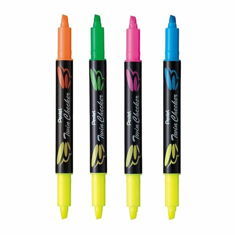 Pentel Dual-Tip Highlighter Twin Checker, 2 in 1 Ink Colors, 4 Pk ...