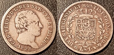 Italy - Sardinia - Charles Félix - 1 Lira Silver 1828 P, Eagle Turin KM ...