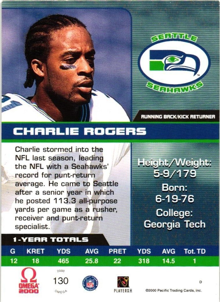2000 PACIFIC OMEGA CHARLIE ROGERS #130 CARD $0.99 VALUE BOX | eBay