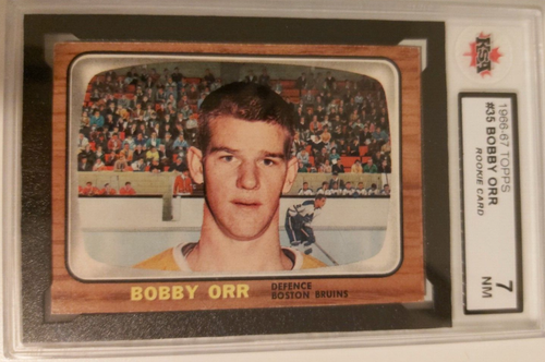 1966-67 TOPPS NHL HOCKEY ROOKIE CARD #35 BOBBY ORR RC BRUINS KSA 7 ENM+ ...