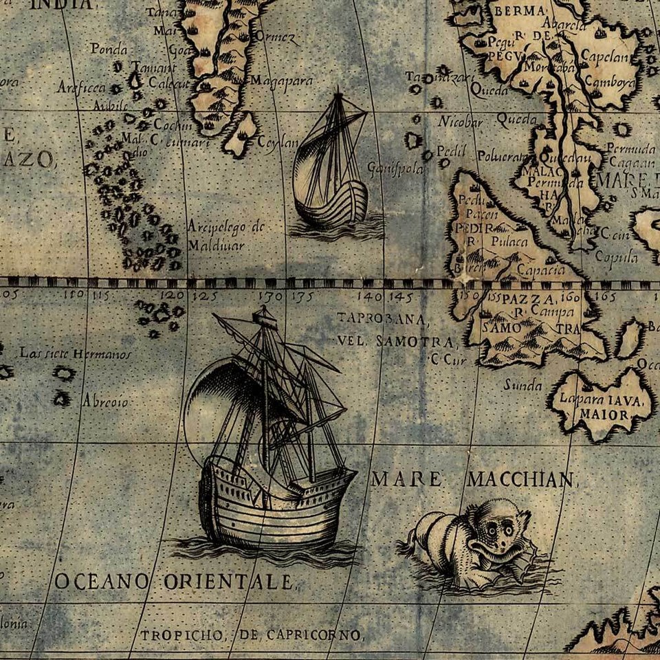 Italian Old World Exploration Angel & Cherub Map by Paolo Forlani circa ...