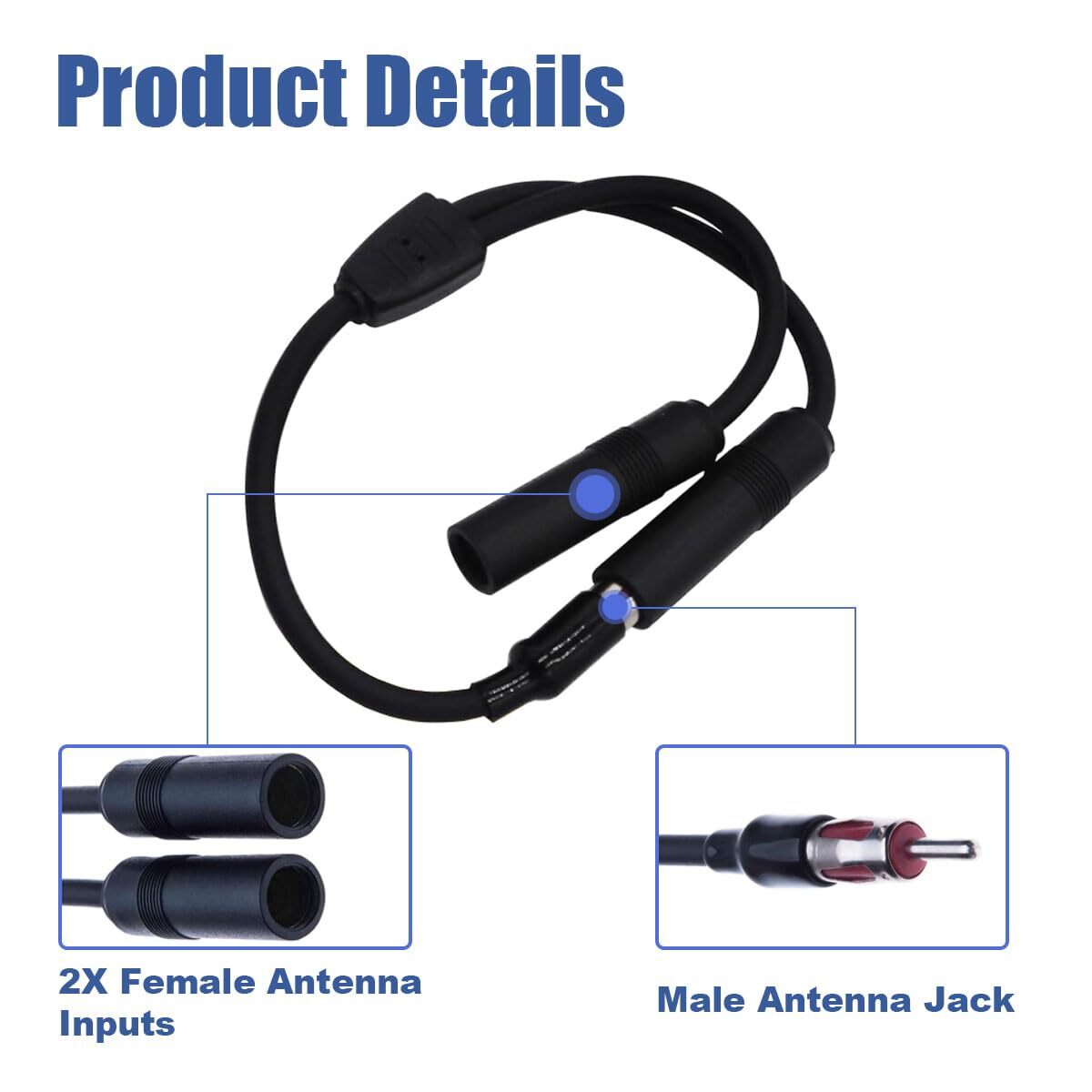 Car Antenna Adapter Radio Stereo Antenna Adapter Connector 1 Male to 2 ...