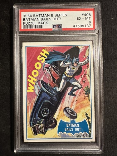 1966 TOPPS BATMAN B SERIES BLUE BAT PUZZLE BACK #40 BATMAN BAILS OUT EX ...