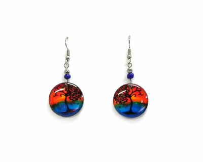 Round Tree of Life Sunset Earrings New Age Graphic Dangles Nature ...