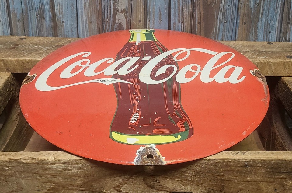 Vintage Coca Cola Coke Bottle Porcelain Soda Pop Advertising Dome ...