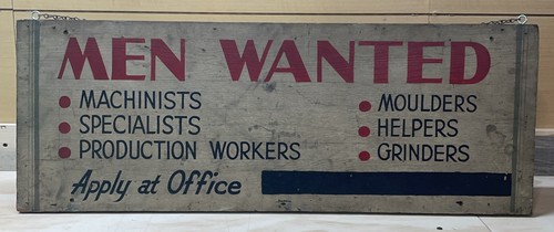 Vintage Shop Sign Wall Decor MEN WANTED Wooden Hand Painted Machinists ...