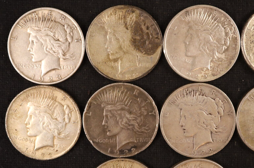 Lot of 10 - Peace Silver Dollars (1922-1924) - 1/2 Roll - Circulated ...
