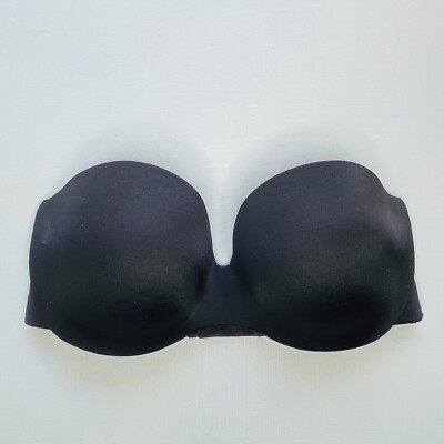 Warners Strapless Bra 34D Underwire Satin Padded Seamless Cups Black ...