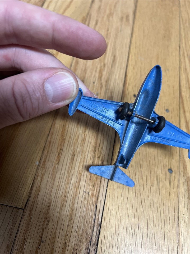 VTG Blue Tootsie Toy Metal Airplane Jet Plane F9F-2 Waco US Panther ...