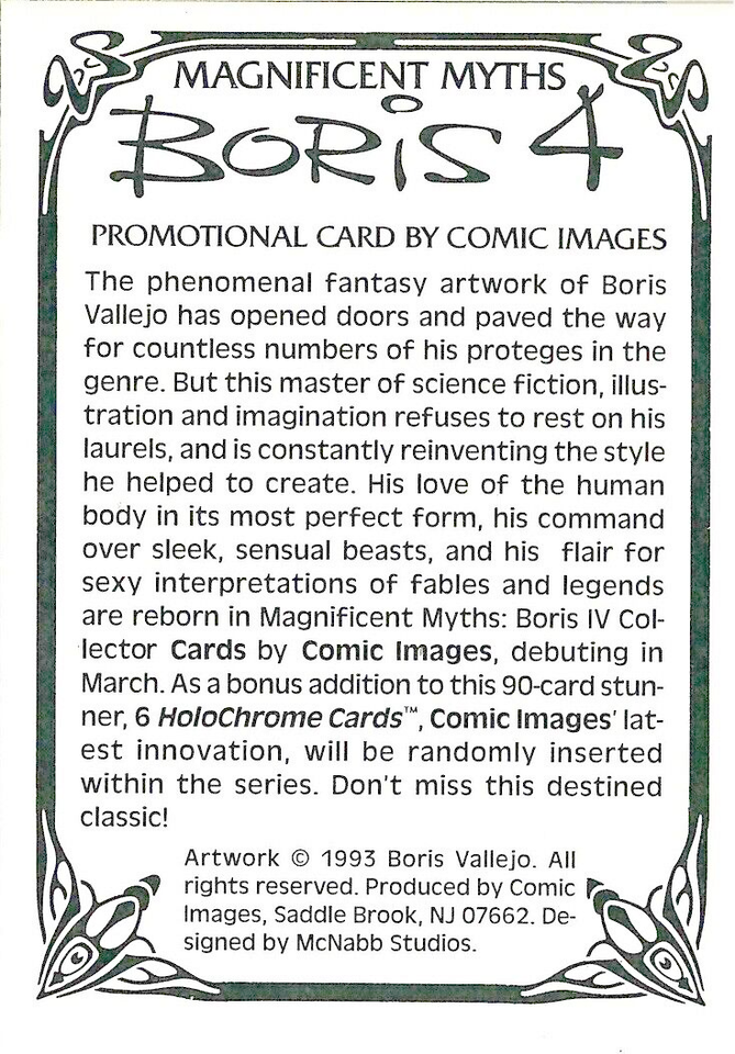 1993 Boris 4 Promo Card Vallejo Magnificent Myths Comic Images Fantasy ...