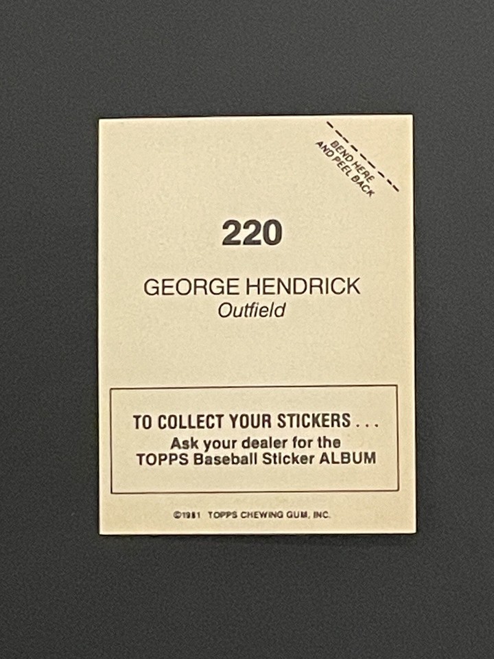 George Hendrick 1981 Topps Baseball Sticker #220 Cardinals Fair ...