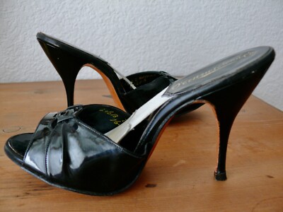 1950 Amano bootier Springolators 4" Heel Pin-up Black Patent Leather 6 ...