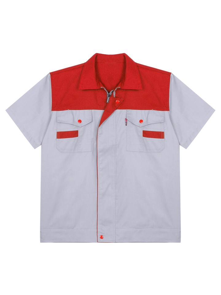 Mens Work Shirt Auto Mechanic Technician Uniform Short Sleeve Zipper ...