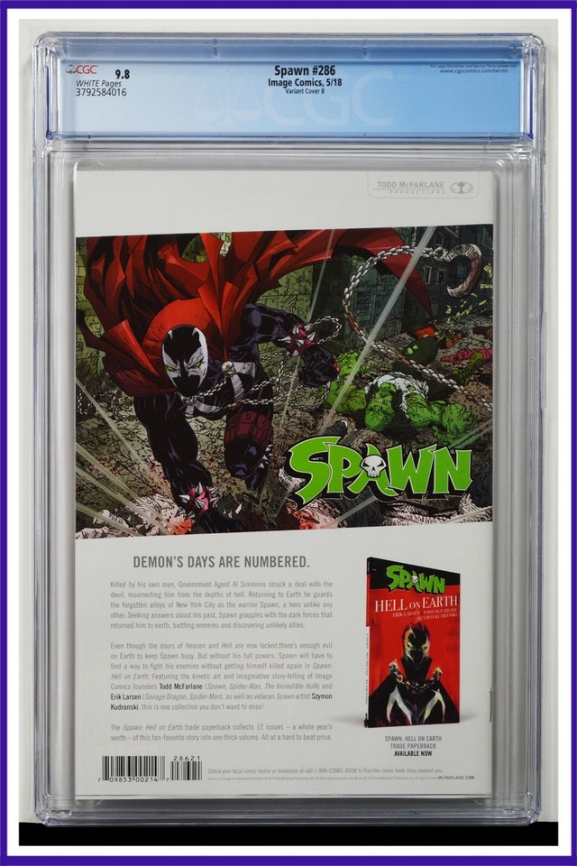Spawn #286 CGC Graded 9.8 Image May 2018 Variant Cover B White Pages ...