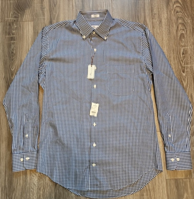 NEW $145 PETER MILLAR MED Mens Cotton/Silk Blue Gingham Check Button Down Shirt | eBay