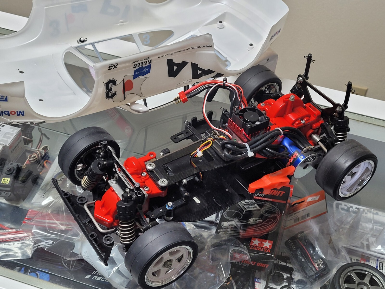 Tamiya 1/10 TA02 Chassis+Repo Porsche 911 PIAA body +Spektrum +Traxxas ...